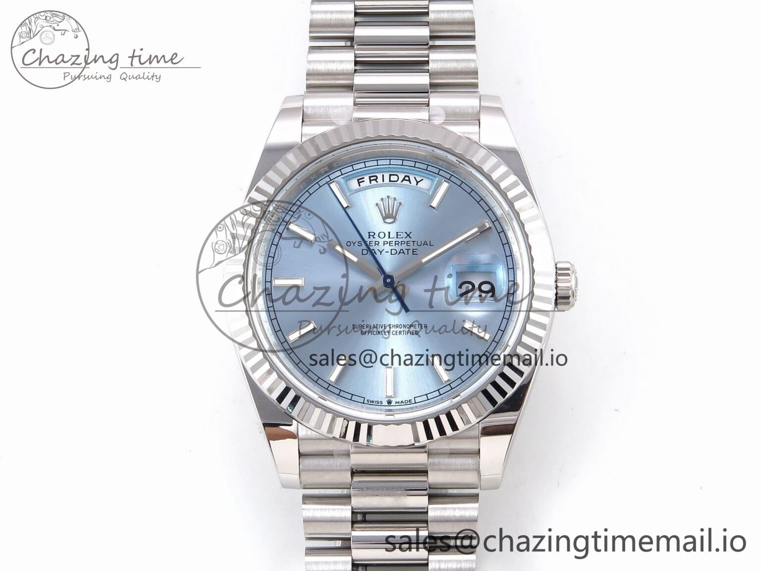 Day Date 40 SS 228236 THBF 1:1 Best Edition Ice-Blue Stick Dial on ...