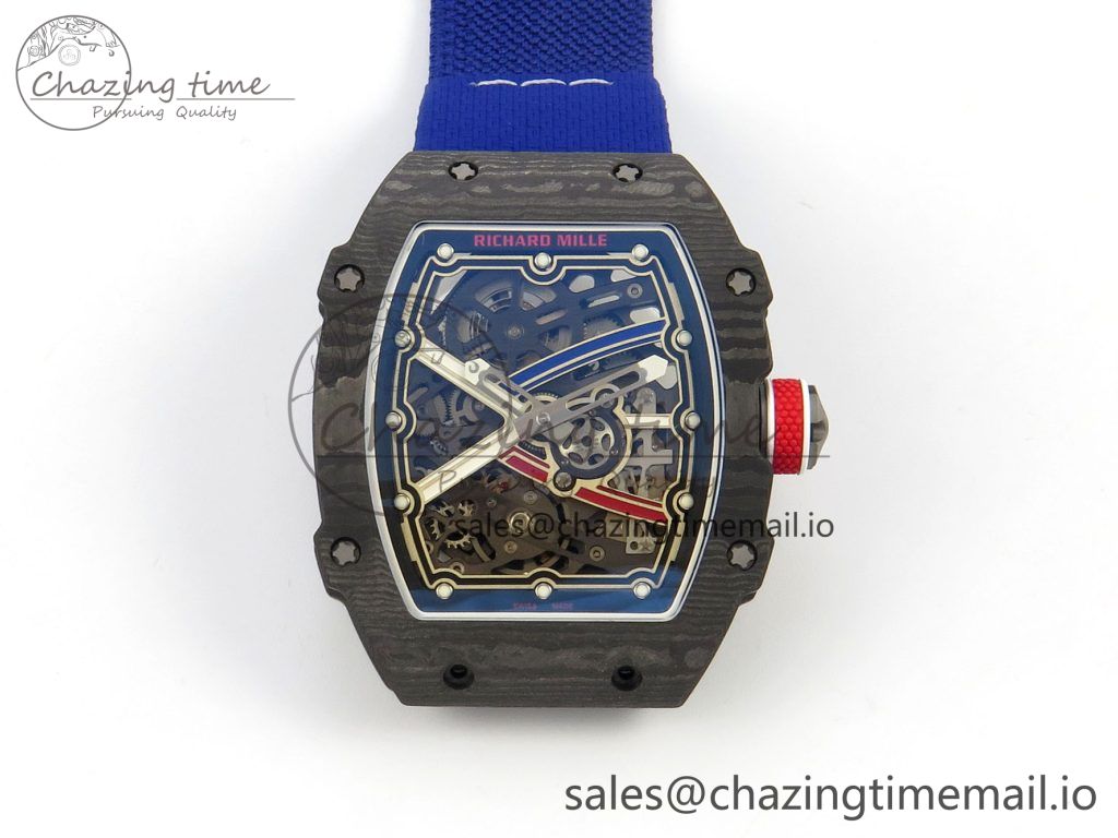 AVF RM67-02 Black NTPT Red/Blue/White Skeleton Dial on Blue Elastic ...