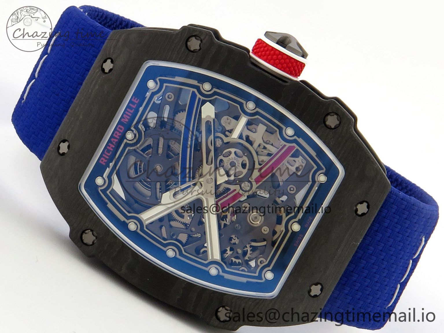 AVF RM67-02 Black NTPT Red/Blue/White Skeleton Dial on Blue Elastic ...
