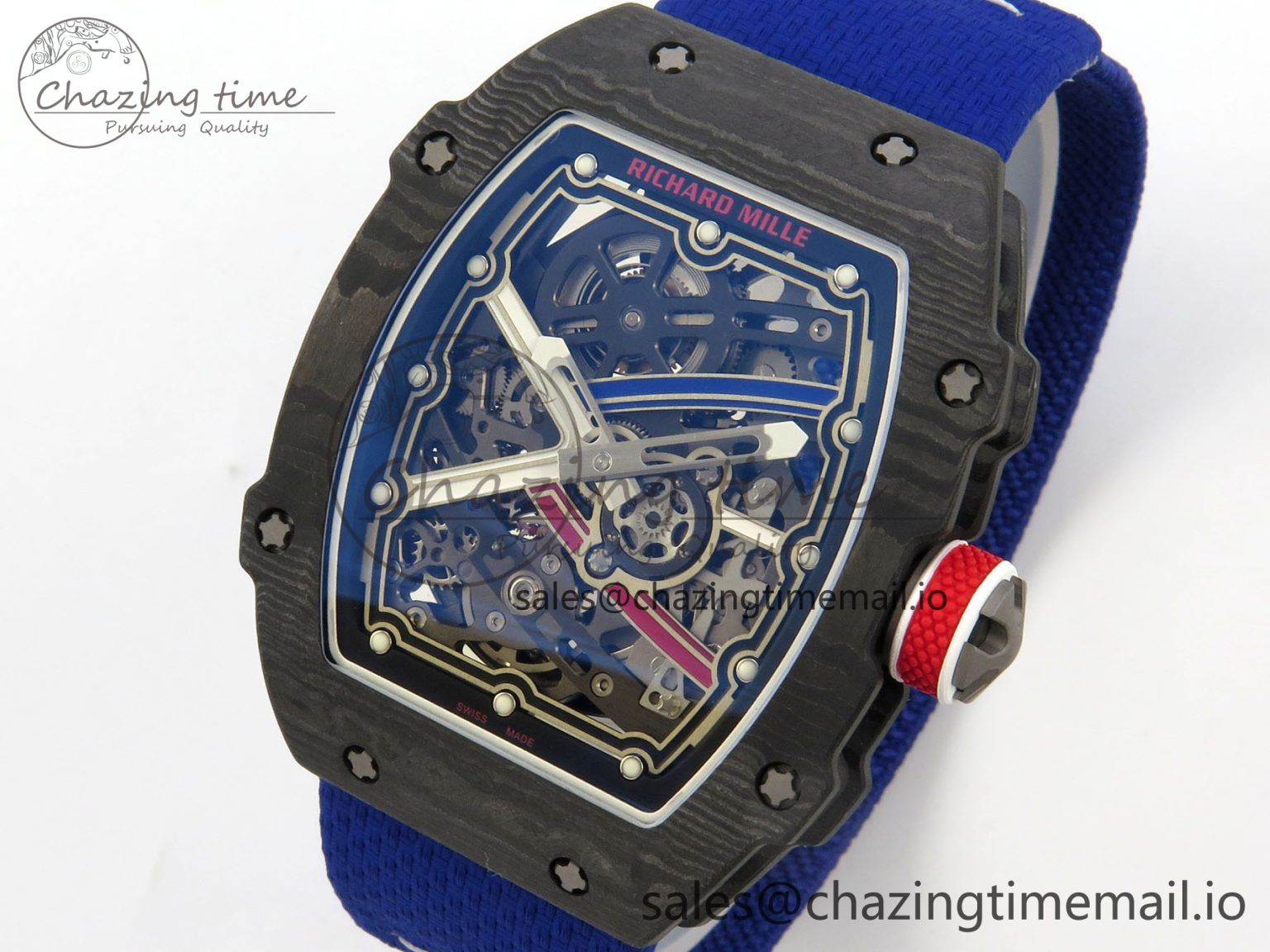 AVF RM67-02 Black NTPT Red/Blue/White Skeleton Dial on Blue Elastic ...