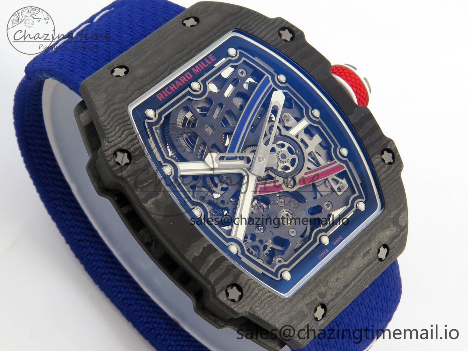 AVF RM67-02 Black NTPT Red/Blue/White Skeleton Dial on Blue Elastic ...